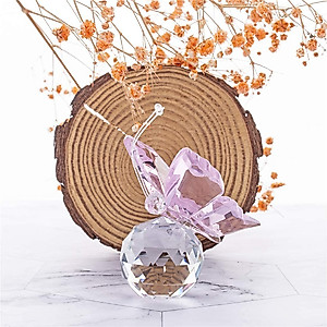 H&D HYALINE & DORA Pink Crystal Flying Butterfly with Crystal Ball Base Figurine Collection Cut Glass Ornament Statue Animal Collectible