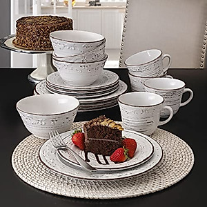Pfaltzgraff Trellis White 16-Piece Dinnerware Set, Service for 4, Distressed White