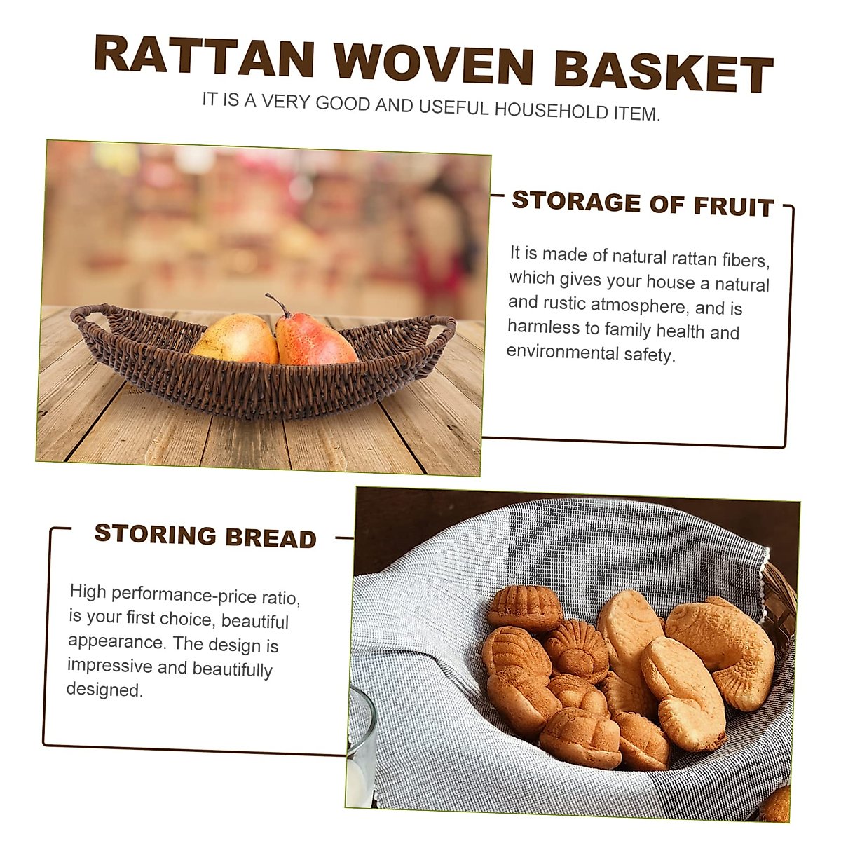 Uonlytech 2 pcs Imitation Rattan Woven Basket bread serving basket snacks container vegetables serving basket rattan baskets woven serving basket round pp wire material re-usable