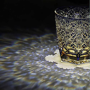 JEMQ Edo Kiriko Color Hand Cut Crystal Glass Tumbler Whisky Gass 9 Oz Glassware with Luxury Gift Box, Suitable for Cocktail Whisky Drink Red Wine Vodka (Blue)