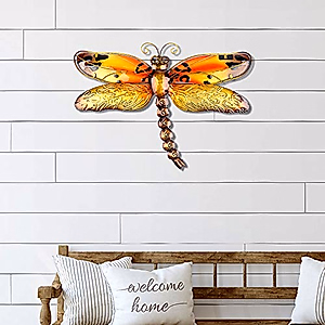 John's Studio Metal Dragonfly Wall Decor Glass Outdoor Garden Fence Art, Iron Sculpture Hanging Decoration for Home, Living Room, Bedroom, Yard, Patio, Porch