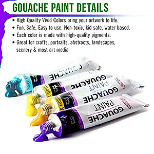 U.S. Art Supply Professional 36 Color Set of Gouache Paint in Large 18ml Tubes - Rich Vivid Colors for Artists, Students, Beginners - Canvas Portrait Paintings - Color Mixing Wheel