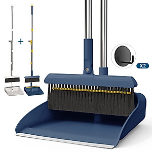 Broom and Dustpan Sets, 2 Pack Upright Brooms and Dustpans with 2 Broom Hooks, with Long Handle for Home Kitchen Lobby Floor Cleaning Supplies with Extension Pole