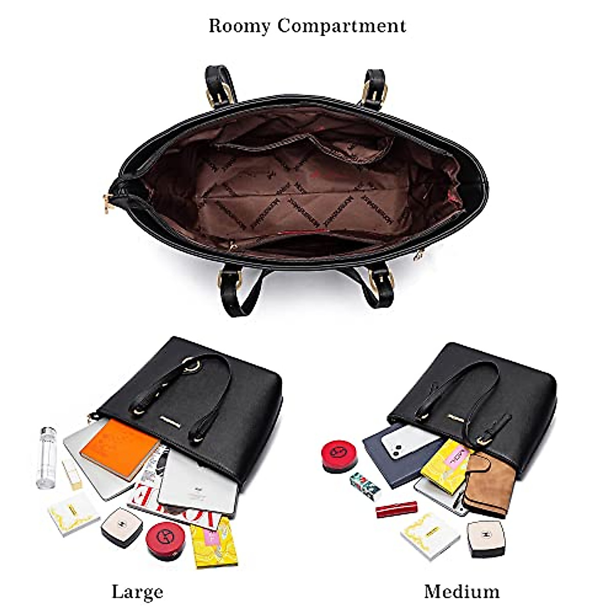 Montana West Tote Handbags for Women Vegan Leather Shoulder Bag Large and Medium 2PCS Purses Set B2B-MWC2-G030BK