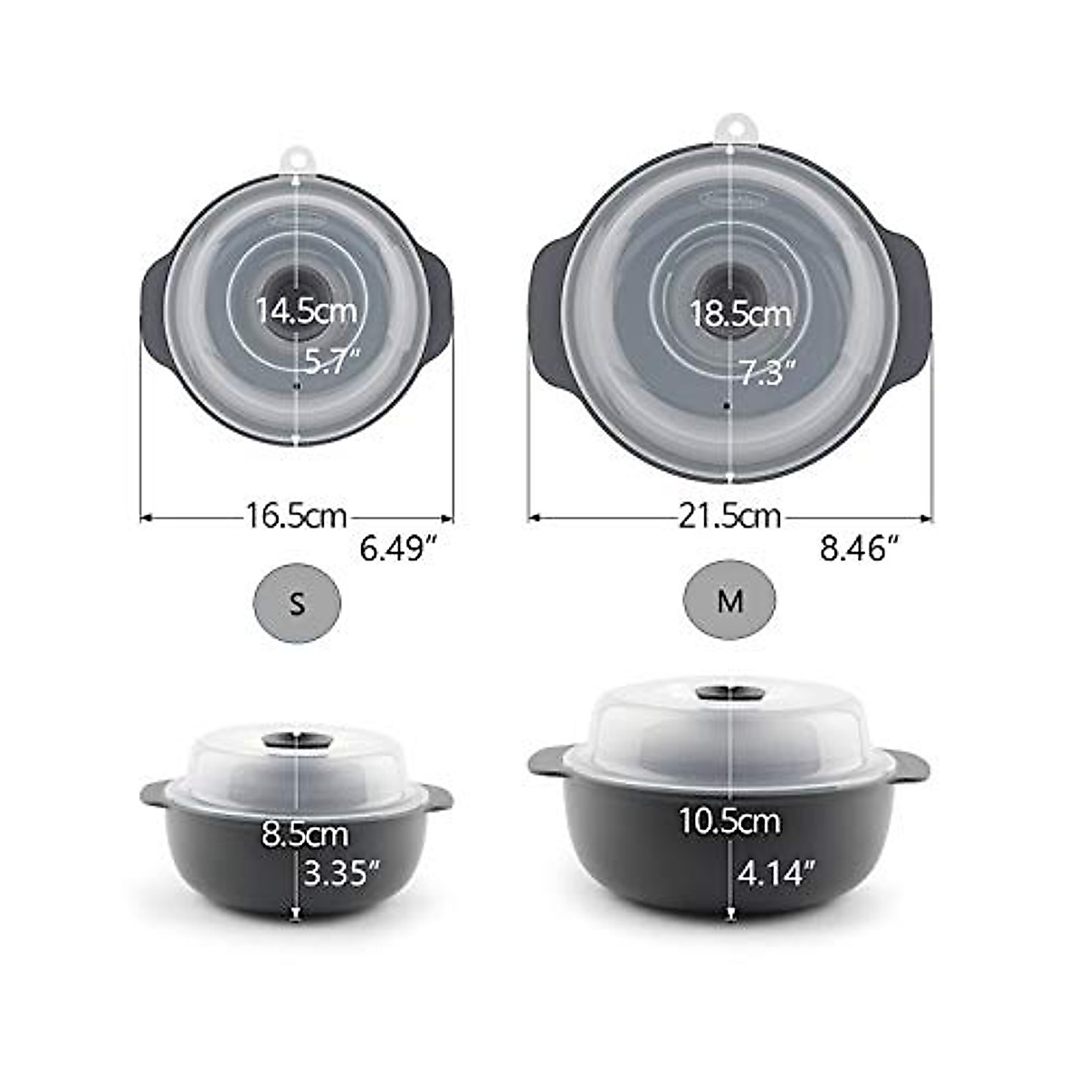 Multi-Propose Microwave Steamer 40.5 fl.oz. 18.5 fl.oz. BPA free Pack of 2 Made in Korea (Medium, Black)