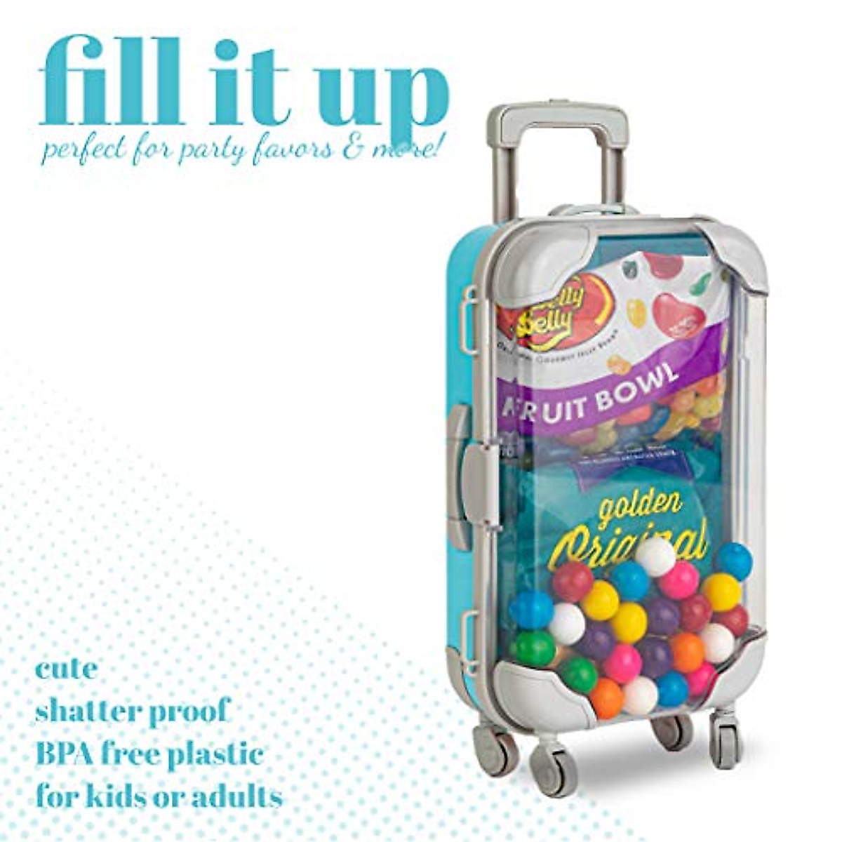 Hammont Suitcase Storage Boxes - 3 Pack - Large Capacity Pencil Case - 7.5x5x2.5 - Plastic Candy travel gift Box - Rolling with Transparent Lid | Perfect for Schools Supplies & Party Favors (Blue)