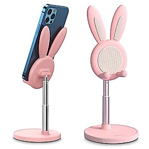 OATSBASF Cute Phone Stand, Adjustable Bunny Phone Stand for Desk, Thick Case Friendly Phone Holder Stand, Compatible with iPhone, Kindle, iPad, Switch, Tablets, All Phones (Pink)
