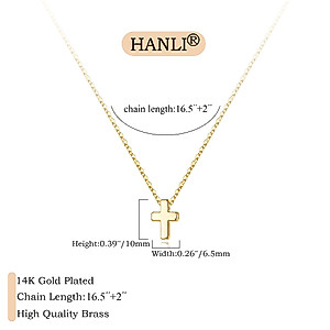 HANLI Cross Necklace for Women, 14k Gold/Silver Plated Dainty Simple Tiny Cross Necklace