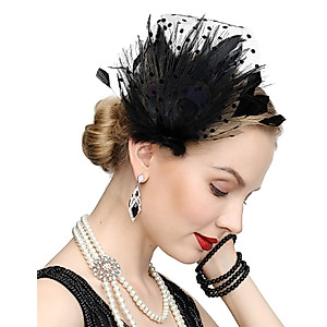 Cizoe Fascinators 20s Gatsby Flapper Acessories Art Deco Party Accessory Peacock Feather Headpiece(1A-Black)