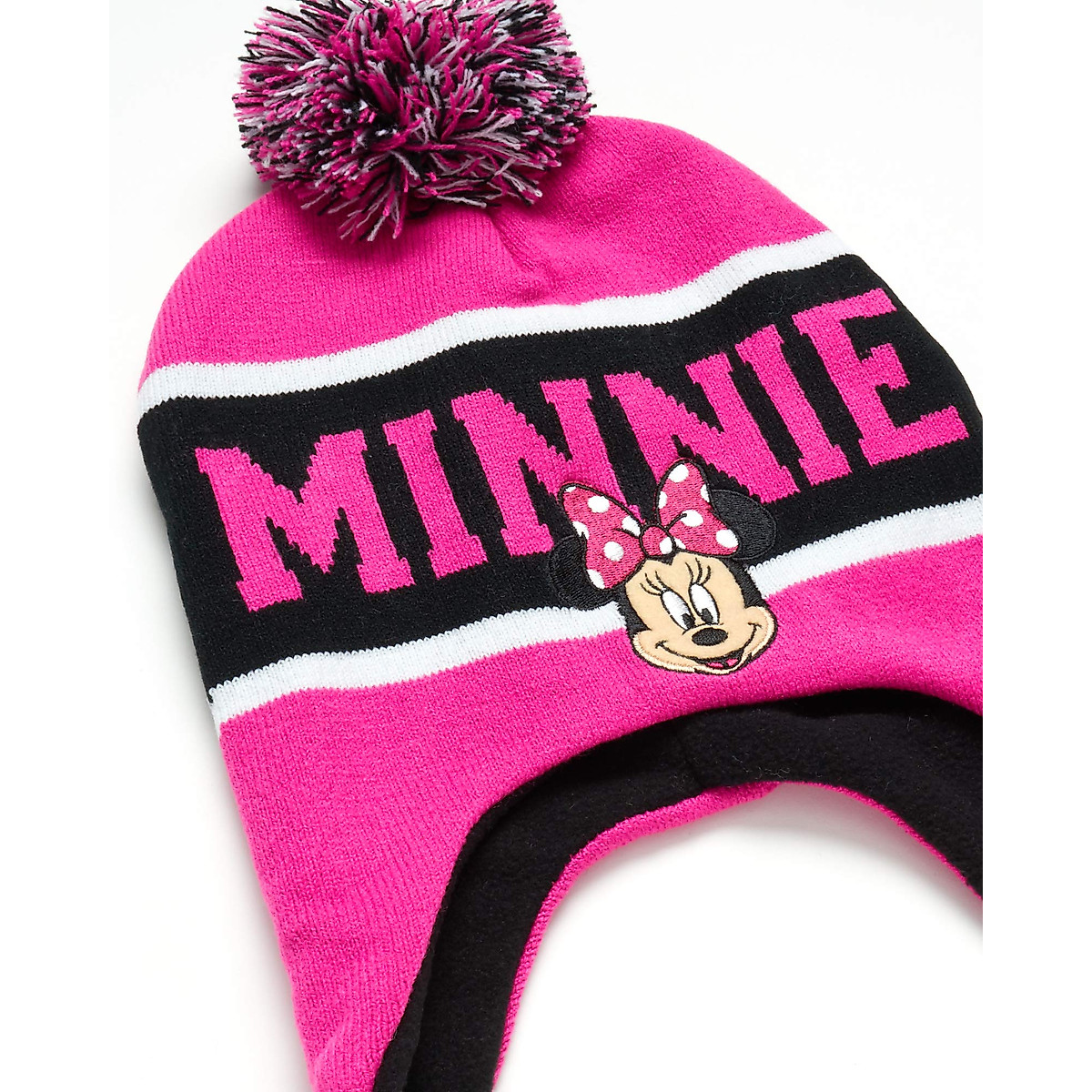 Disney Girls Minnie Mouse Winter Hat and Mitten or Glove Set (Toddler/Little Girls), Size Age 4-7, Minnie Pink With Black Gloves
