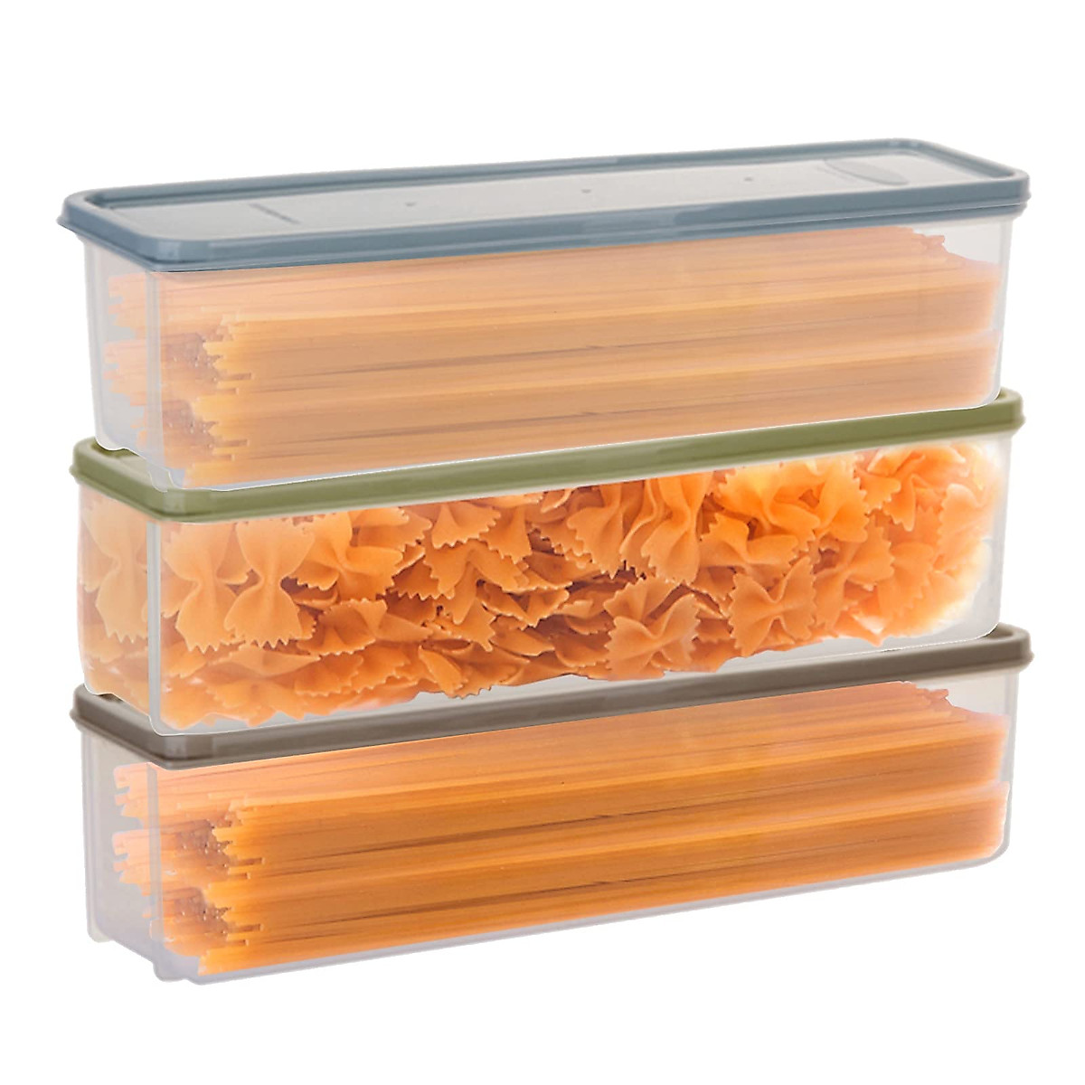 3PCS Rectangular Pasta Spaghetti Noodle Keeper Box with Cover,Pasta Canister Set,Dishwasher Safe (11.8x3.23x3.14inch)