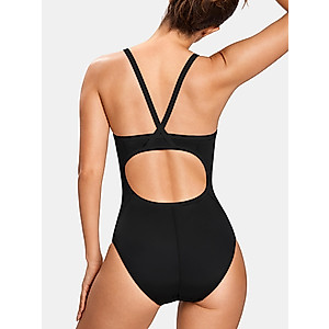SYROKAN Women's One Piece Swimsuit Athletic Competitive Racerback Sport Swimwear Training Bathing Suit Black 32