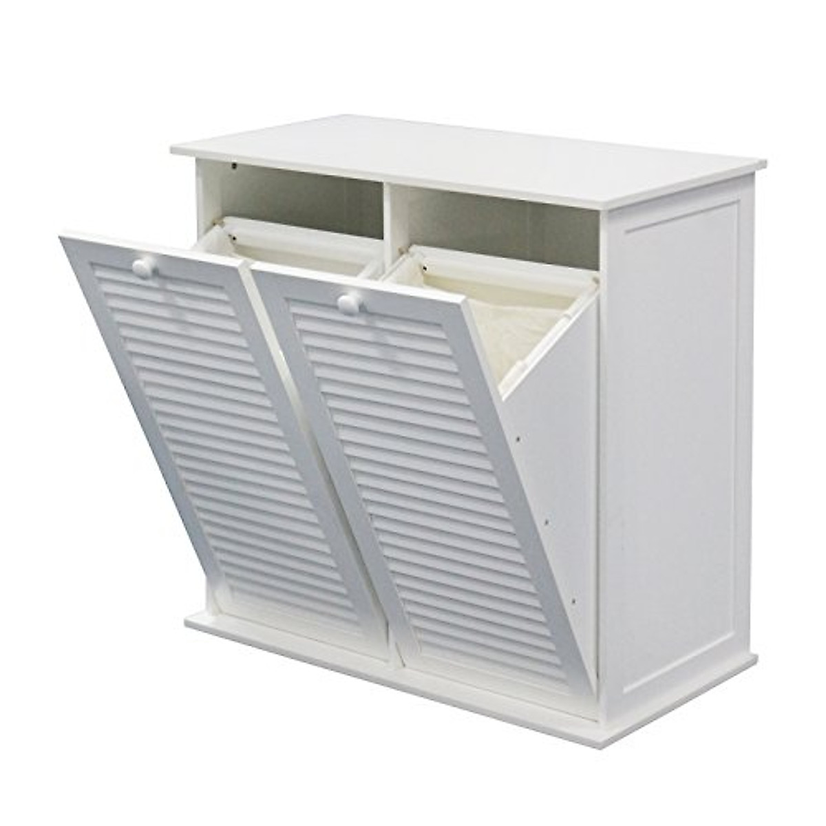 eHemco Dual Basket Tilt Out Laundry Sorter with 2 Removable Cotton Bags, White