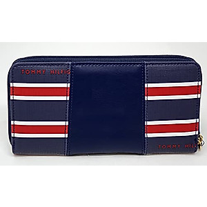 Tommy Hilfiger Women's Navy Red & White Logo Coated Canvas Zip Around Wallet Clutch Bag