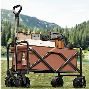 All Terrain Utility Wagon, Collapsible Folding Wagon with 440lbs Weight Capacity, Beach Wagon, Heavy Duty Folding Garden Portable Hand Cart for Beach, Sports, Shopping, Camping