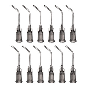 HARFINGTON 12pcs Blunt Tip Dispensing Needles, 16 Gauge 45 Degrees Bent Dispensing Tips 1" End Angled Dispenser Needle with Luer Elbow Blunt Needle for Oil or Glue Applicator, Gray
