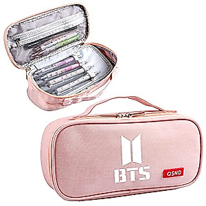 ZH&GE Kpop BTS Merchandise Large Capacity Pencil Case Storage Pouch for Army Gifts, Pink
