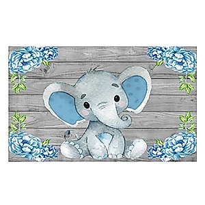 Allenjoy Rustic Grey Wood Elephant Backdrop Supplies for Baby Shower Blue Floral It's a Boy Newborn Kids Birthday Party Decorations Studio Cake Smash Candy Dessert Photography Banners Props