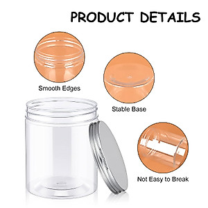 HDFCLUP 11 Pcs 16 oz Silver Plastic Jars with Ribbed Lids Wide Mouth Food Plastic Jars Airtight Paint Storage Containers for Beauty Products,Kitchen & Household Storage (Silver Lids)