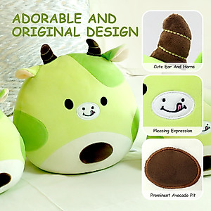 Gudisi Avocado Cow Plush Toy Pillow Cute Stuffed Animal Soft Plushie Doll Gift for Kids Boys Girls Green 12 inch