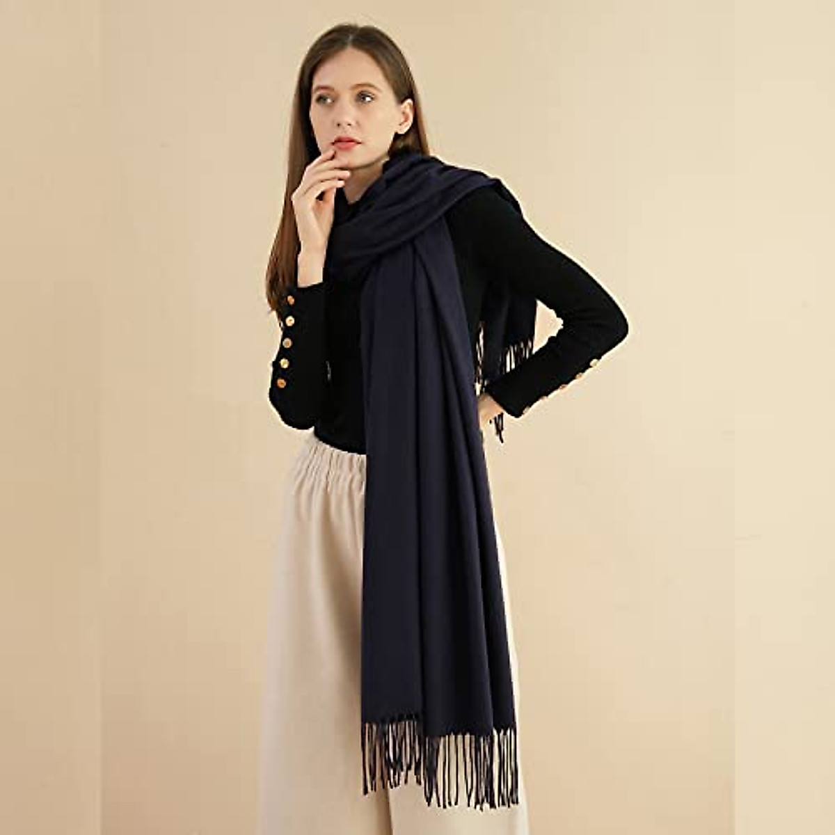 Sumato Scarf for Women Fall Winter Lightweight Shawl Wraps Long Women Scarves Warm Cashmere Feel Tassel Soft Brown