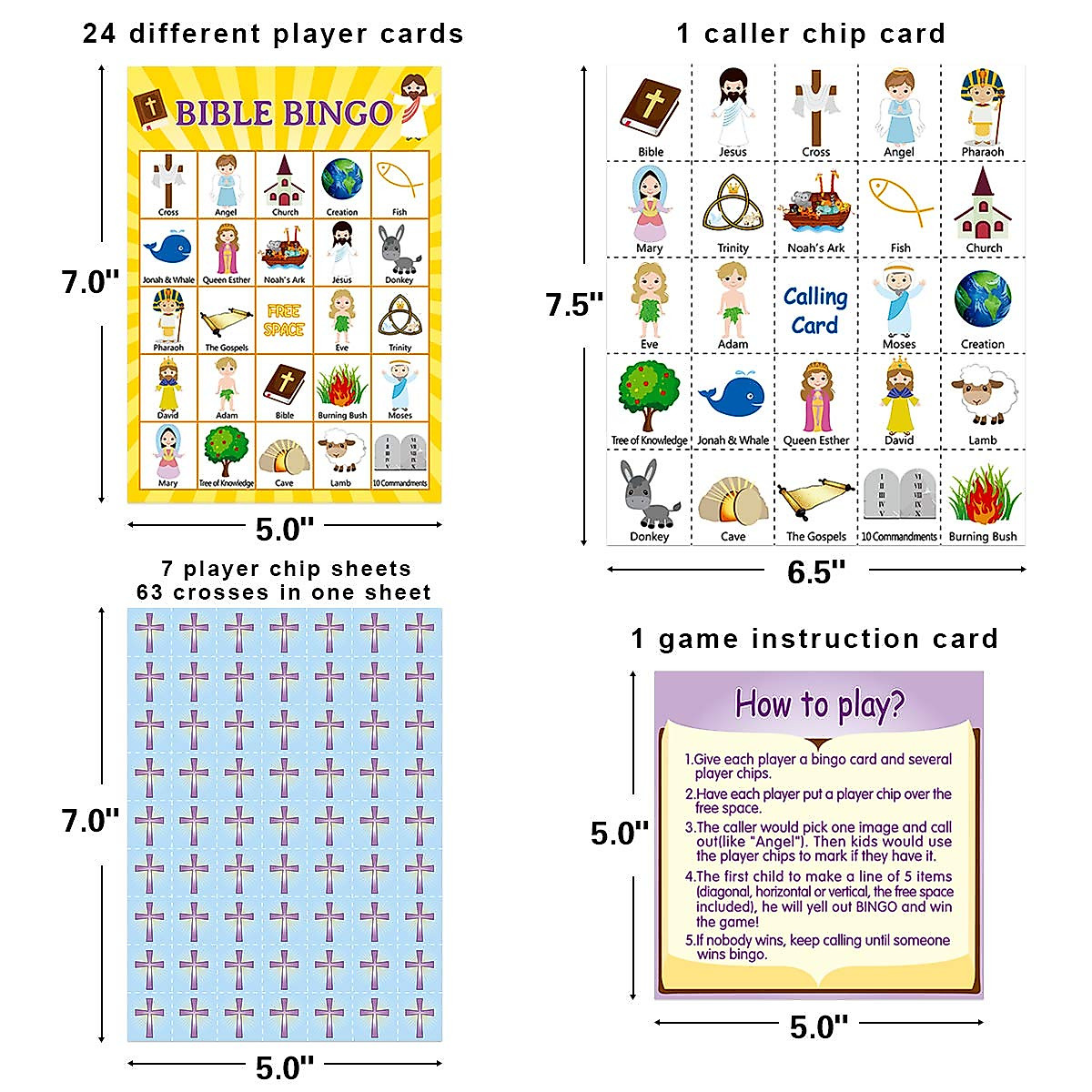 Fancy Land Bible Bingo Game for Vacation Bible School 24 Players for Kids Christian Sunday Church