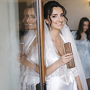 Bridesmaid Gifts Set of 5, Personalized Bridesmaid Tumbler W/ Name and Title, - 8 Vivid Colors, 5 Designs - 20 Oz Engraved Skinny Tumbler W/ Straw Set, Bridal Shower Gift, Bridesmaid Proposal Gifts