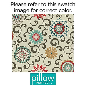 Pillow Perfect Floral Indoor/Outdoor Chair Seat Cushion, Tufted, Weather, and Fade Resistant, 19" x 19", Blue/Brown Pom Pom Play, 2 Count