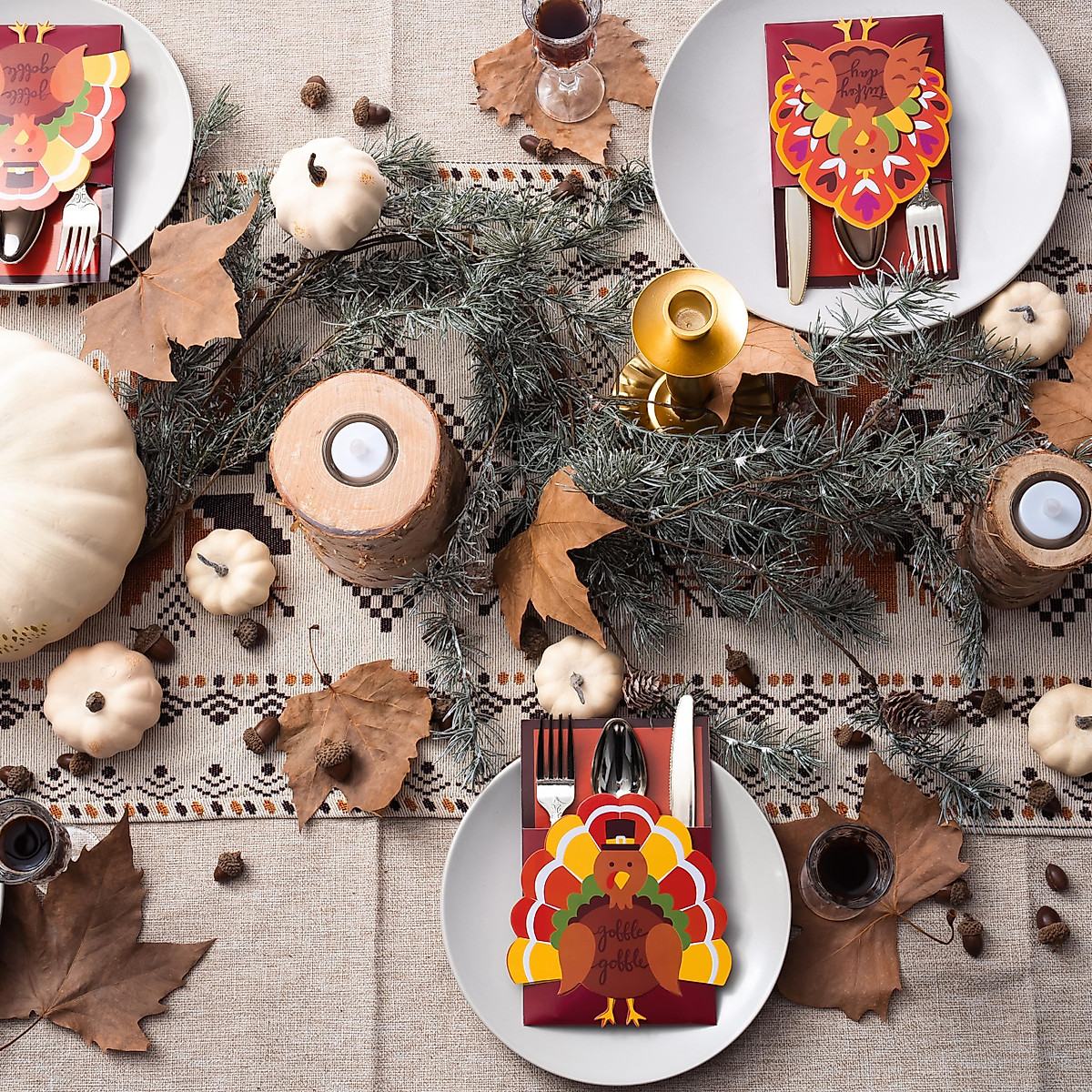 24 Thanksgiving Turkey Cutlery Decorative Utensil Holders for Autumn Fall Party