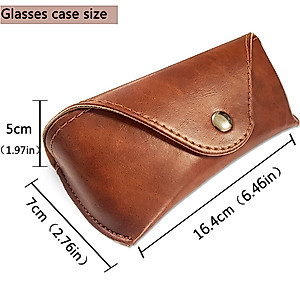 LogHog Portable Leather Glasses Case,Mother's Day Gifts Durable Soft Sunglasses Pouch Slim Case for Women Men Horizontal Eyeglass Case （Button - Brown）