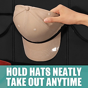Tiblue Hat Rack for Baseball Caps, 27 Pockets Organizer, Hanging Over the Door Storage Closet Wall with Large Clear & 3 Hooks Holder Hanger for Sport