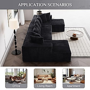 ONEMMLION 131" Modular Sectional Couch, Luxury Couches for Living Room, Comfy Corduroy Couch Sectional Sofa with Double Chaise Lounge, Free Combination Sleeper Sofa with Memory Foam, Black