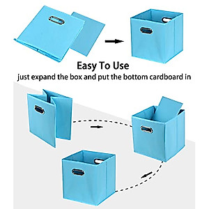 Yunkeeper 11 Inch Cube Storage Bins,Black Fabric Cubes Organizer Baskets with Handle, Foldable Basket for Closet or Collapsible Storage Box, 11x11x11 Set of 4 (Blue)