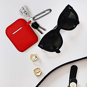 Hamile Compatible with AirPods Case Cover, Soft Silicone Protective Covers Skin (Front LED Visible) Designed for Airpod 2/ AirPod 1 Cases with Keychain Accessories, Women Girls Men Boys,Red