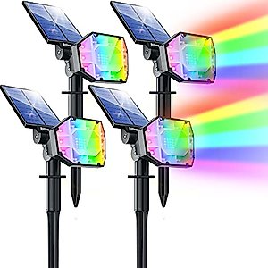 Biling Solar Spot Lights Outdoor with 12 Colors, Can Fixed Favorite Colors Solar Outdoor Lights, IP67 Waterproof Solar Landscape Lights for Yard Garden Pathway Halloween Decorations(4 Pack)