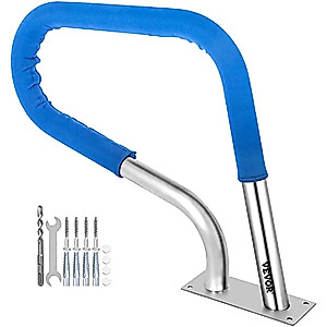 VEVOR Pool Rail 30x22 Pool Railing 304 Stainless Steel 250LBS Load Capacity Silver Rustproof Pool Handrail Humanized Swimming Pool Handrail with Blue Grip Cover & M8 Drill Bit & Self-Taping Screws