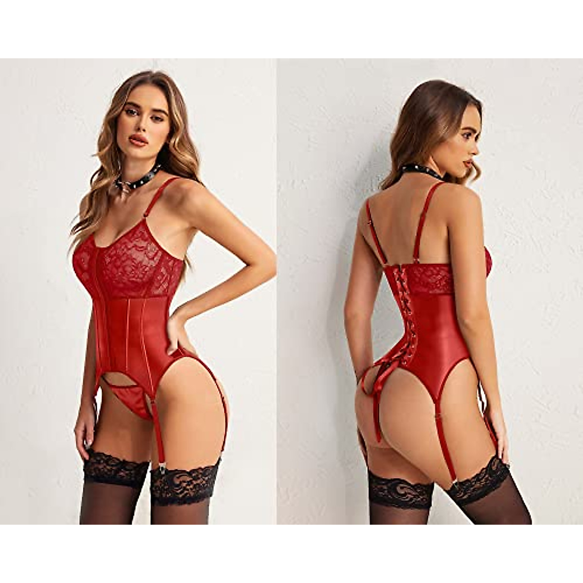Avidlove Faux Leather Corset Lingerie For Women Halloween Sexy Outfit For Women