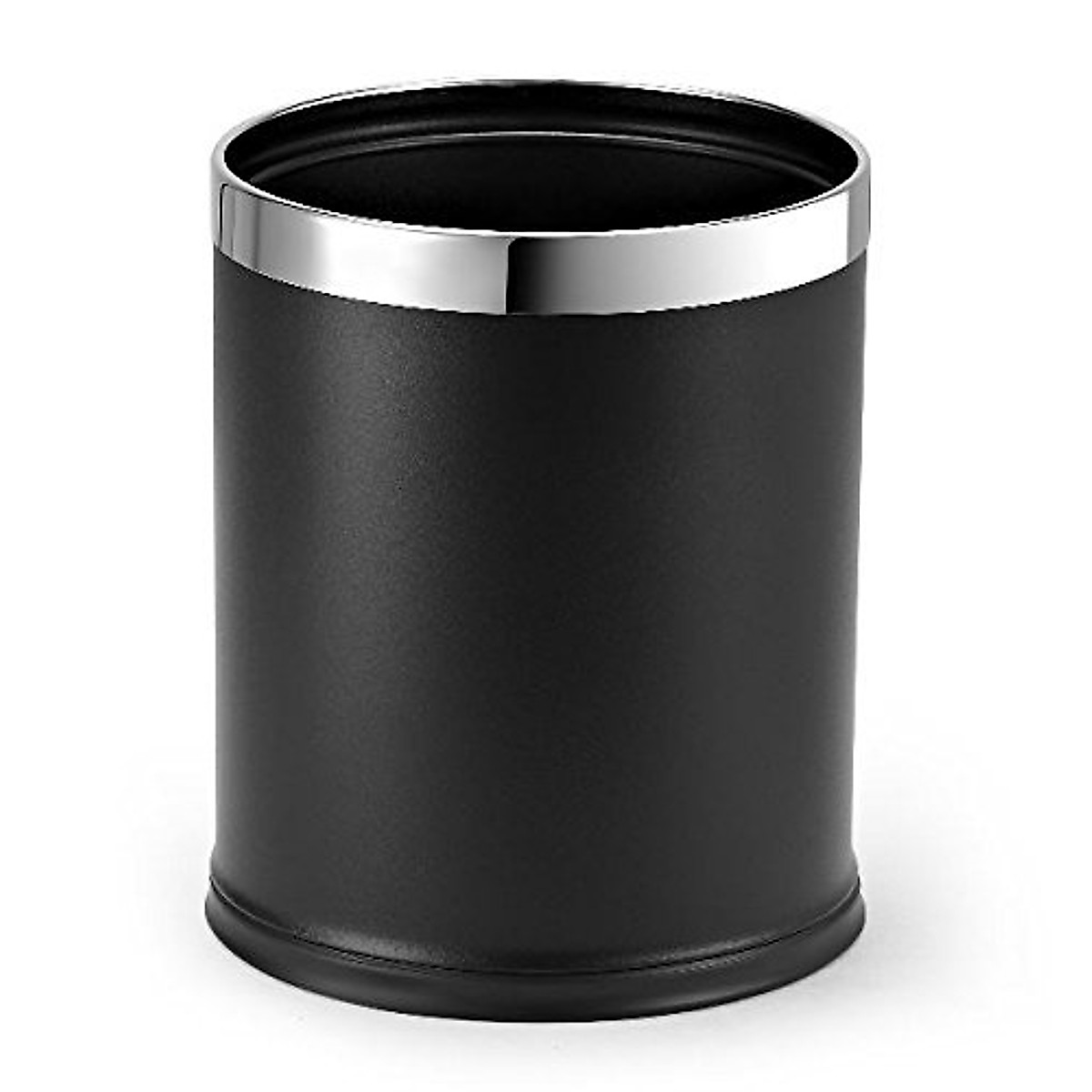 Brelso 'Invisi-Overlap' Metal Trash Can, Open Top Small Office Wastebasket, Round Shape (Black)