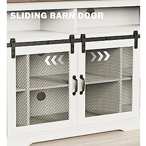 Xilingol Farmhouse Style TV Stand for 65+ Inch TVs, Tall Entertainment Center with Barn Door, Television Cabinets & Storage Shelves, 65 Inch TV Stands for Living Room, Grey