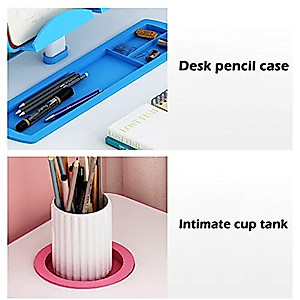Children's Combined Study Desk and Chair Set, Height Adjustable Home School Use Anti-Reflective Children Study Table with LED Light/Reading Board/Pull-Out Drawer 80 x 49cm (Pink)