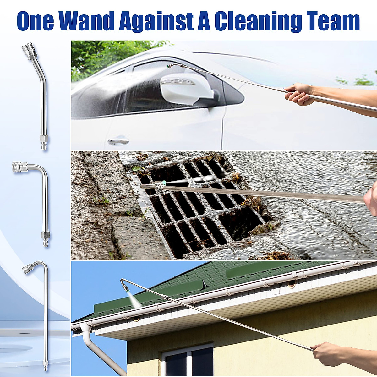 M MINGLE Pressure Washer Extension Wand - 120" Upgrade Power Washer Lance - Pressure Washer Accessories with 5 Nozzle Tips - 30°/90°/120° Curved Rod, 1/4" Quick Connect