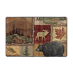 Rustic Lodge Bear Moose Modern Casual Area Rugs for Living Room Bedroom Carpet Thick Soft Large Flannel Mats Easy to Clean Stain 60 X 39 Inch