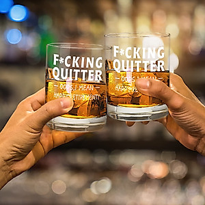 Quitter, I Mean Happy Retirement Funny Whiskey Glass Gag Gifts for Men, Cute Retirement Gifts for Men, Coworker, Grandma, Grandpa, Dad, Uncle, Employee, Whiskey Bourbon Old Fashioned Glass, 11oz