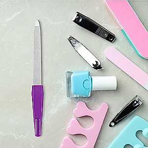 Nail Files for Natural Nails (6 PCs), Metal Nail Files Made of Stainless Steel with Sharp Pointed Tip Non Slip Handle, Double Sided Fingernail Files Sapphire Grit limas de uñas metálicas Color Purple