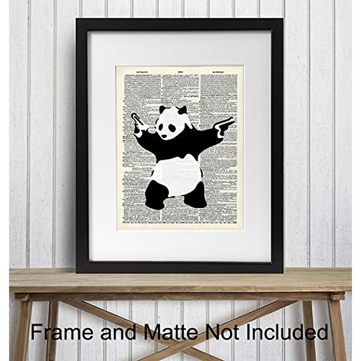 Banksy Shooting Panda Poster - 8x10 Graffiti Wall Art, Home Decor, Decoration - Cool Urban Street Art for Bedroom, Apartment, Living Room - Gift for Men, Boys, Teens, Guns or Firearms Fans -UNFRAMED
