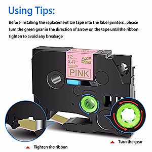 Cruxer Compatible for Brother P-Touch Embellish Gold Print on Pink Satin Ribbon TZE RE34 12mm 1/2" (0.47 Inch) Label Tape Replacement for P-Touch PT-D215e PTD210 H110 D400AD Cube Label Makers, 4 Pack