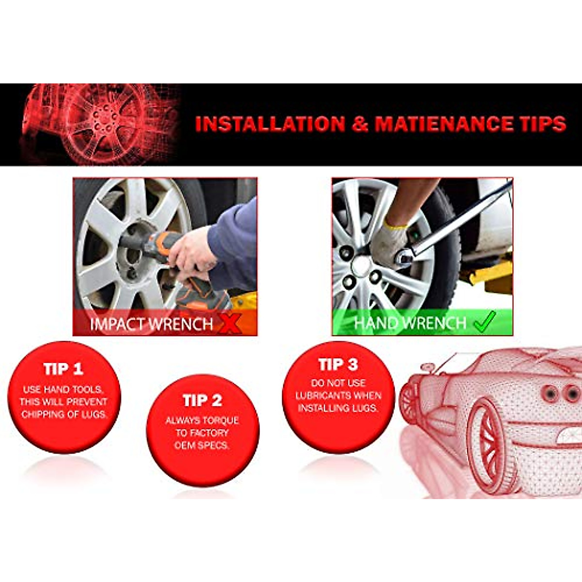 Wheel Accessories Parts Set of 16 Chrome 10x1.25 ATV Lug Nuts Bulge Acorn Seat 1.25" Long, 14mm Hex - Fits Honda, Suzuki, Yamaha & Arctic Cat ATV/UTVs and 550/850 Polaris Sportsman XP ATVs