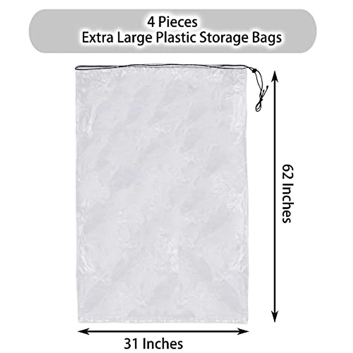 Dust Cover Big Plastic Drawstring Bags Multi-Purpose for Storage and Keeping Luggage, Suitcase Good for Household Organizing Reusable Set of 4