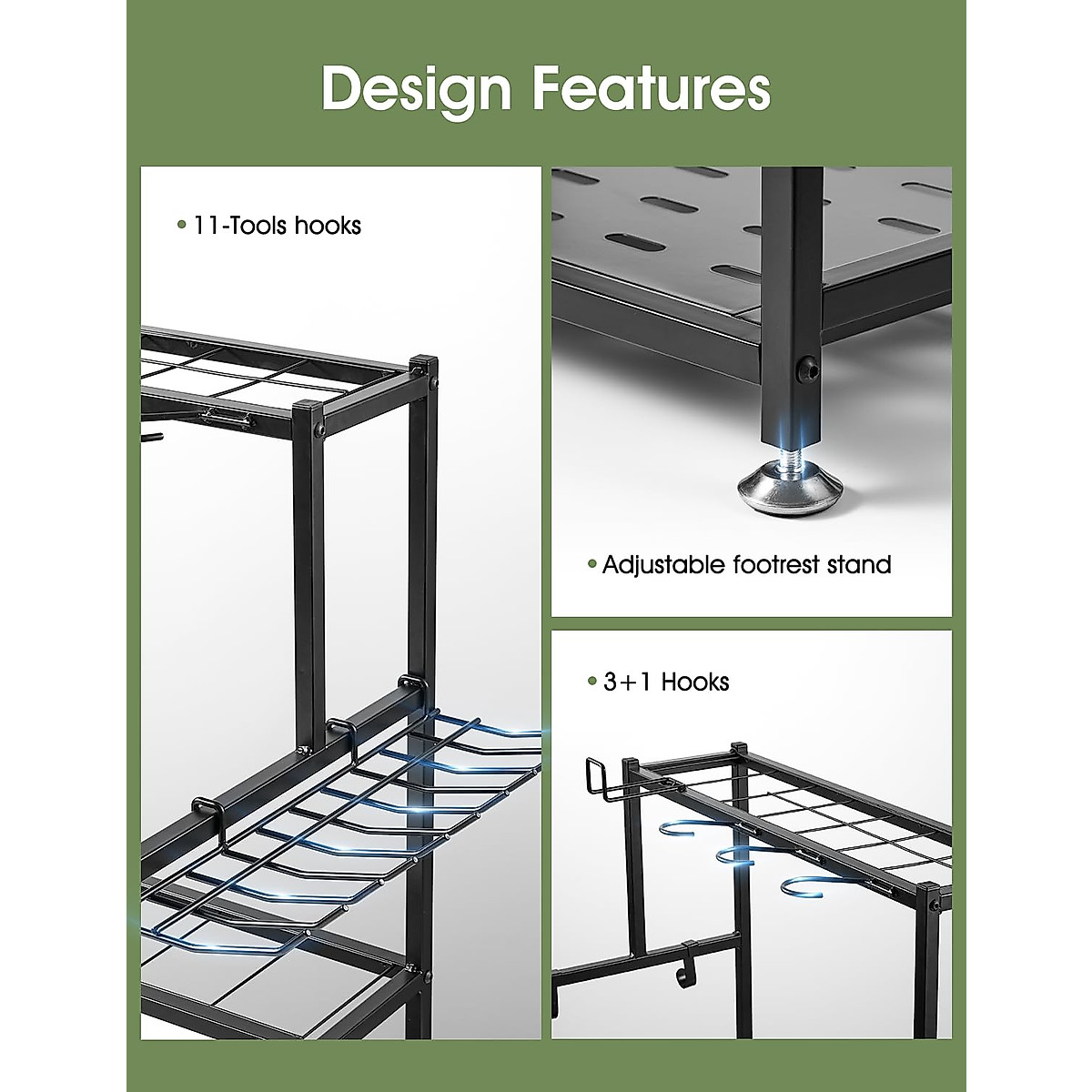 SereneHome Garden Tool Organizer – Heavy-Duty Carbon Steel Storage Rack for Garage, Shed & Yard – Rust-Resistant, Holds 100+ lbs of Garden & Lawn Tools – Black