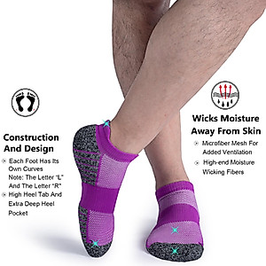 SITOISBE No Show Sports Compression Running Socks for Men Women Circulation 4-pairs, Low Cut Cushioned Socks Moisture Wicking Arch Support for Planter Faciatis Golf Exercise, Purple, Medium